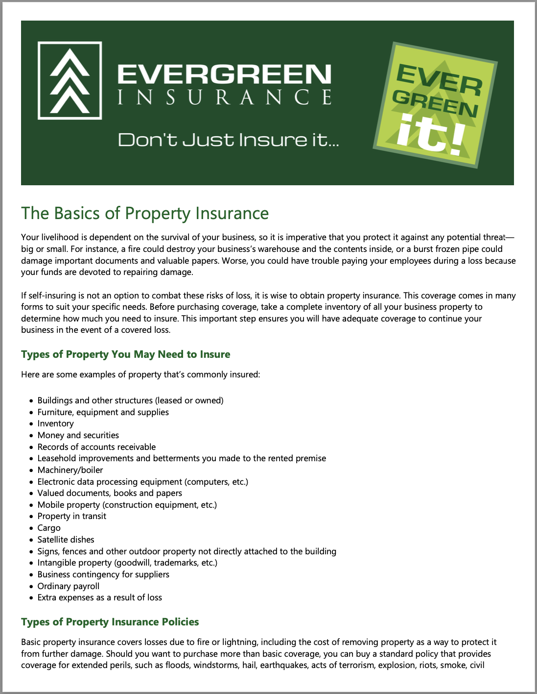 The Basics of Property Insurance - Evergreen Insurance, LLC.